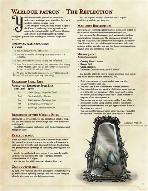 Warlock The Reflection Patrons Of The Reflection Dnd Warlock Reflection Dnd Warlock Class