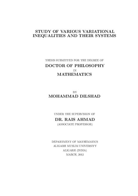 Pdf Study Of Various Variational Inequalities And Their Systems
