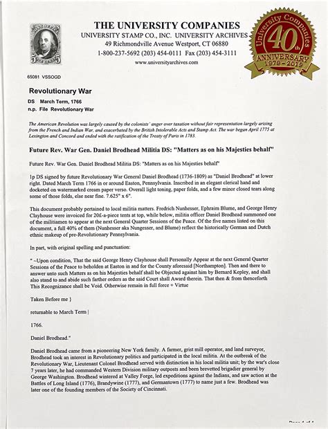 Lot Detail Revolutionary War Brigadier General Daniel Brodhead Signed