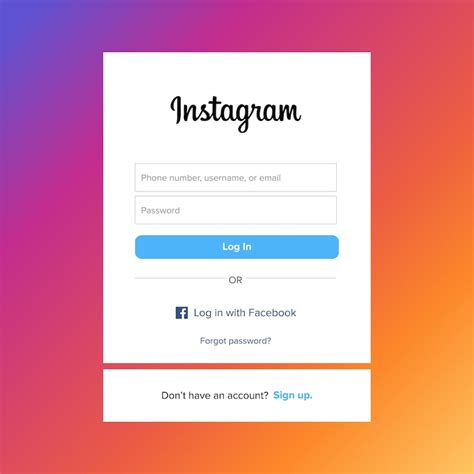 Экран входа в социальные сети Instagram или шаблон страницы Бесплатно