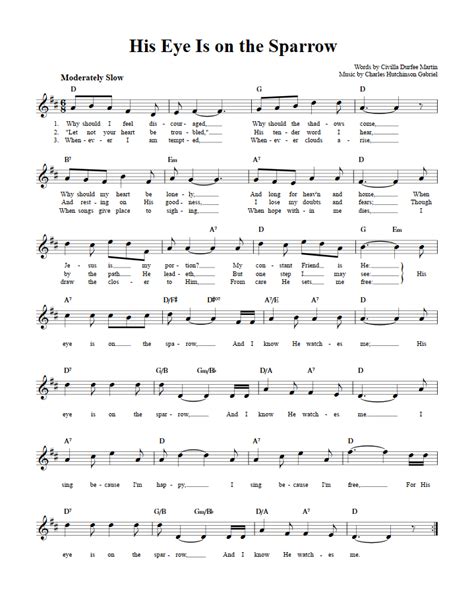 His Eye Is On The Sparrow Chords Lyrics And Sheet Music For B Flat