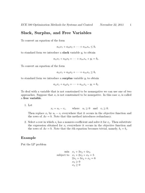 Slack Surplus Free Variables Pdf Equations Mathematical Optimization
