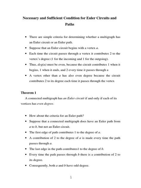 Necessary And Sufficient Condition For Euler Circuits And Paths Pdf