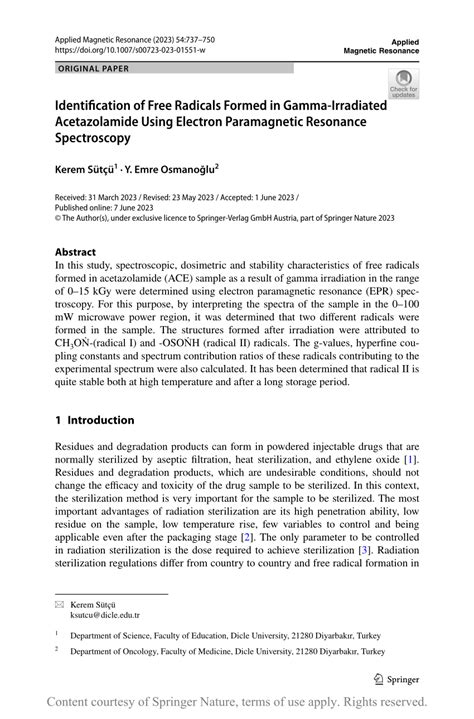 Identification Of Free Radicals Formed In Gamma Irradiated