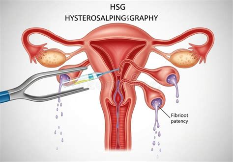 Illustration Of A Hysterosalpingography Hsg Procedure Stock