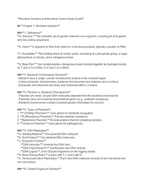 Microbial Genetics And Microbial Control Study Guide Microbial