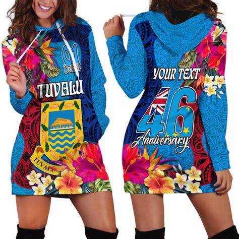 Personalised Tuvalu Independence Day Hoodie Dress 1st October 46th
