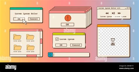 Vector Set Of 90s Old Desktop User Interface Elements Nostalgic Retro Computer Ui Ux Vintage