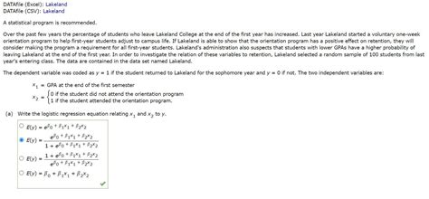 solved datafile csv lakeland a statistical program is