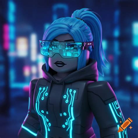 Gray Skinned Roblox Woman With Blue Hair And Futuristic Hoodie On Craiyon