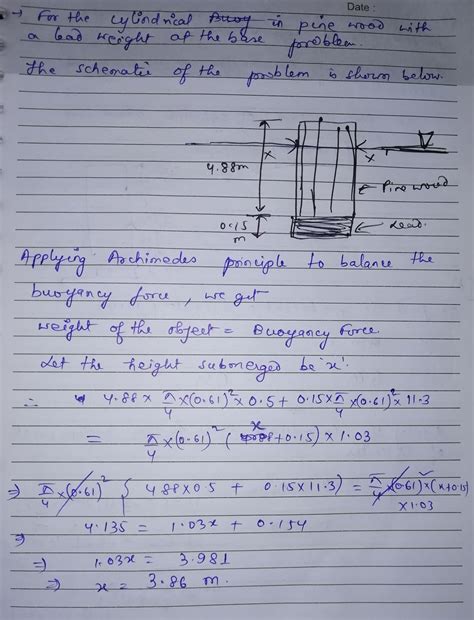 Solved A Solid Cylindrical Pine Wood Specific Gravity Of 05 Buoy