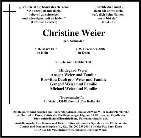 Traueranzeigen Von Christine Weier Trauer In Nrwde