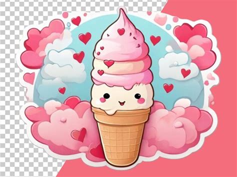 Premium Psd Cute Kawaii Ice Cream Cones Valentines Day Concept