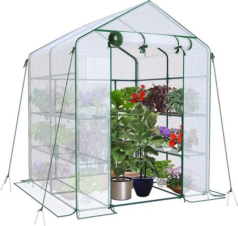 Greenhouse Walk In Gazebo With 8 Shelves Tomato Greenhouse White 143 X