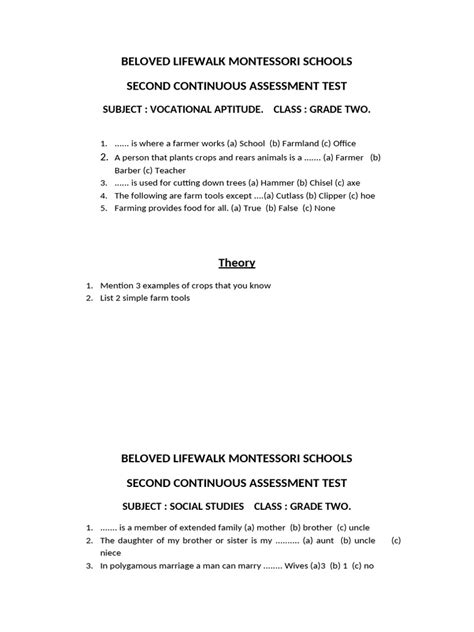 Continuous Assessment Test Pdf Holy Spirit