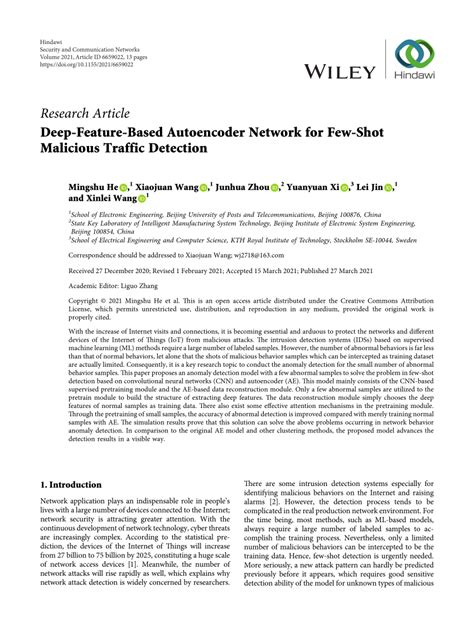 Pdf Deep Feature Based Autoencoder Network For Few Shot Malicious Traffic Detection
