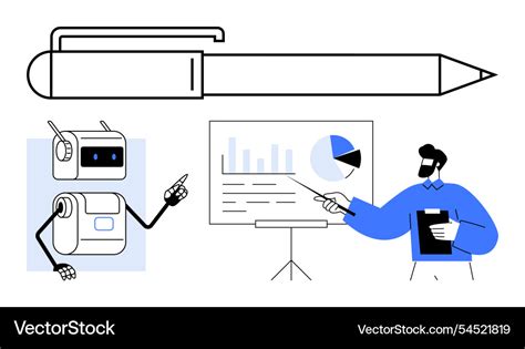 Robotic Interaction Presentation With Charts Vector Image