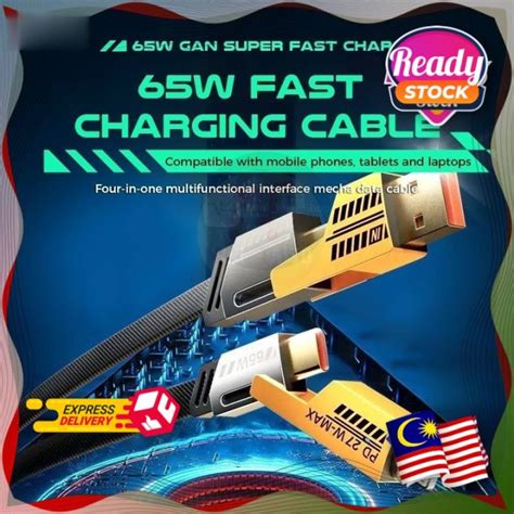 65w Super Fast Charging Cable For Ip Android 4 In 1 Type C Quick Charging Cable Lazada
