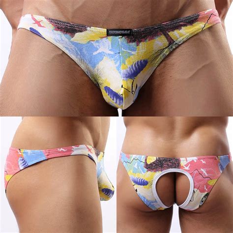 Mens Skimpy Briefs Underpants Color Print Cotton Arse Empty Bikini