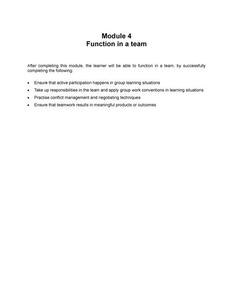 Function In A Team Notes Module 4 Function In A Team After Completing This Module The