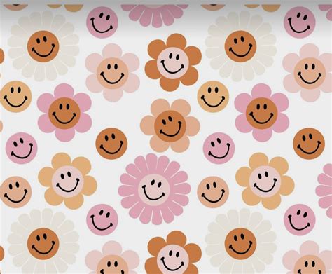 Preppy Flowers Wallpaper Retro Smiley Face Background Retro Smiley