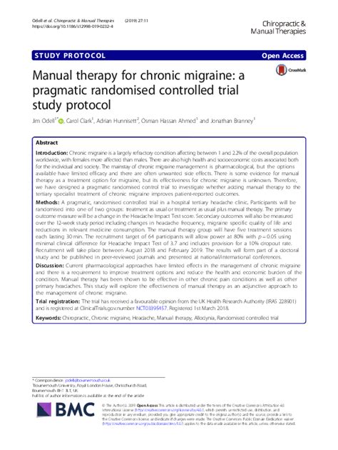 Pdf Manual Therapy For Chronic Migraine A Pragmatic Randomised