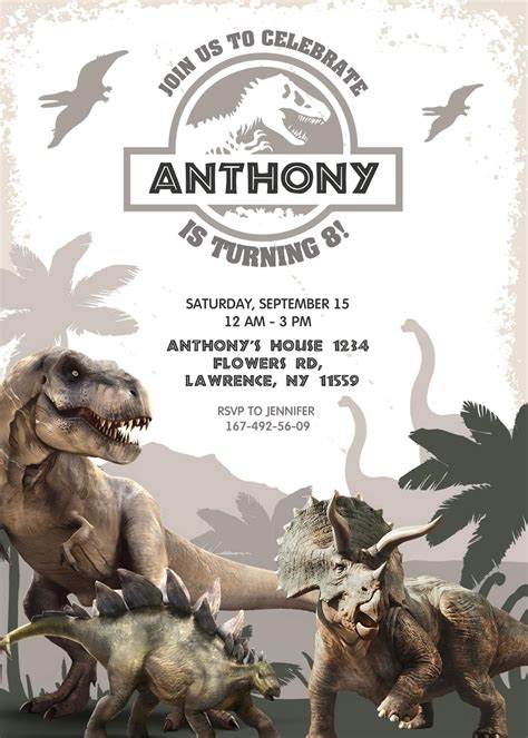 Plantilla De Invitación Personalizable Dinosaurio Jurassic World