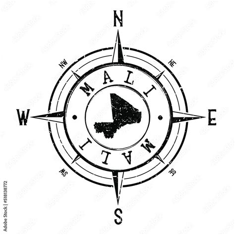Mali Stamp Map Compass Adventure Illustration Travel Country Symbol