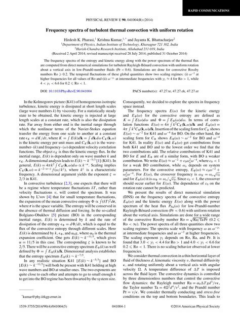 Pdf Frequency Spectra Of Turbulent Thermal Convection With Uniform