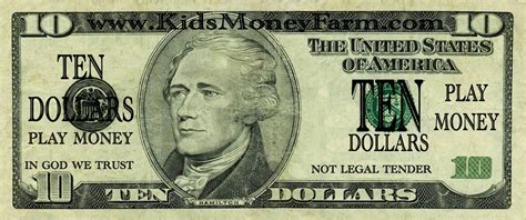 Printable Play Money 10 Dollar Bills Money Template Play Money