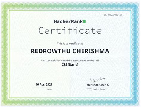 Css Hackerrank Certification Webdevelopment Neverstoplearning Redrowthu Cherishma