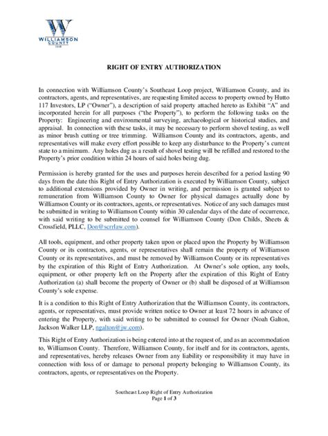 Fillable Online Right Of Entry Authorization In Fax Email Print