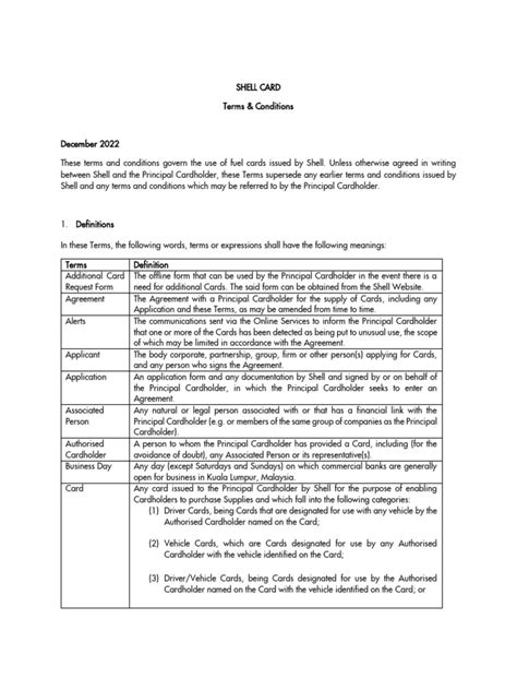 Shell Fuel Card Malaysia Terms Conditions Effective From 1st April 2023 Updated Pdf Credit