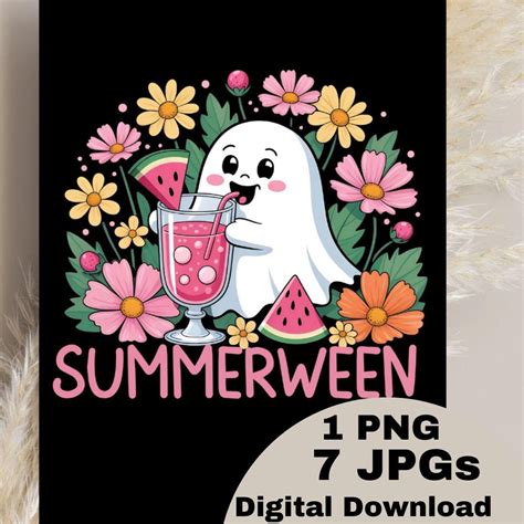 Summerween Ghost Floral Art Cute Kawaii Watermelon Ghost Halloween