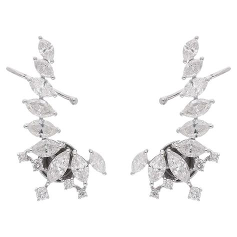 282 Carat Sihi Marquise Round Diamond Ear Cuff Earrings 18 Karat