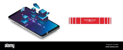 Isometric Mobile Phone Вig Data Flow Processing Concept Cloud Database Abstract Technology