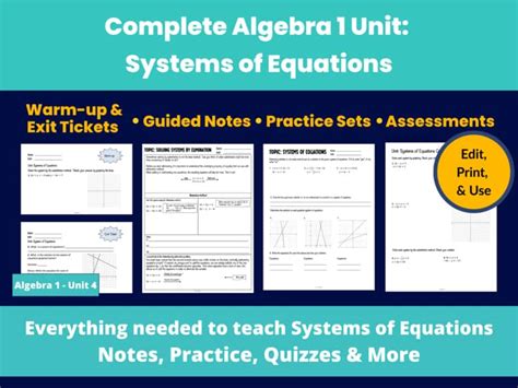 Systems Of Equations Unit Guided Notes Worksheets Algebra 1 Unit 4
