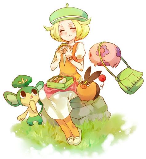 1girl Bag Bel Pokemon Beret Blonde Hair Closed Eyes Eating Eyes