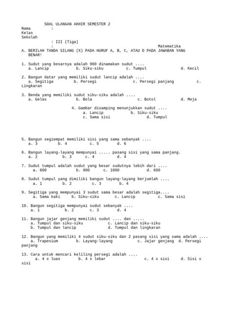 Soal Uas Matematika Kelas 3 Sd Semseter 2 Dan Kunci Jawaban Pdf Pdf