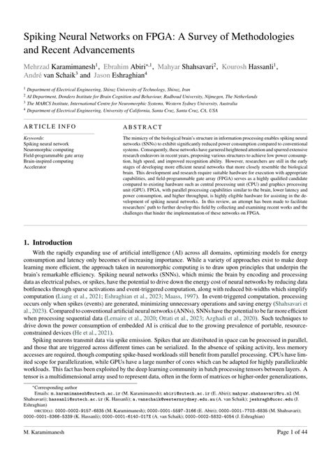 PDF Spiking Neural Networks On FPGA A Survey Of Methodologies And Recent Advancements