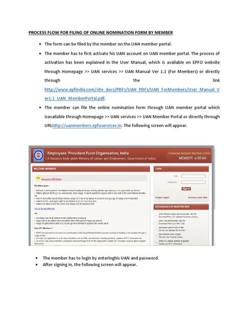 Process Flow For Filing Of Online Nomination Form By Member Er11