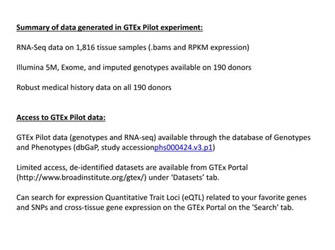 Ppt Genotype Tissue Expression Gtex Project Powerpoint Presentation Id 6270416