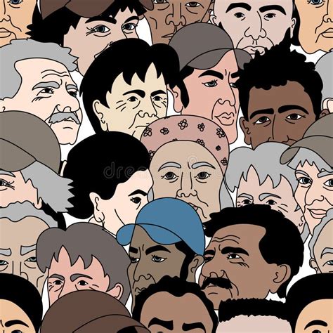 Diverse Crowd Of People Seamless Pattern Background Stock