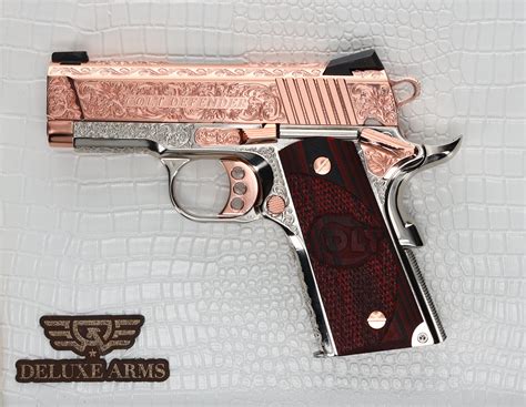Deluxe Arms Custom Engraved And Rose Gold Plated Colt Defender 1911