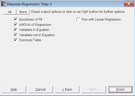 Unistat Statistics Software Stepwise Regression