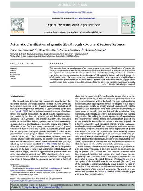 Pdf Automatic Classification Of Granite Tiles Through Colour And