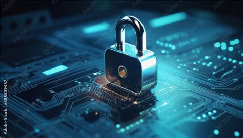 Digital Padlock For Computing System On Dark Blue Background Cyber Security Technology For