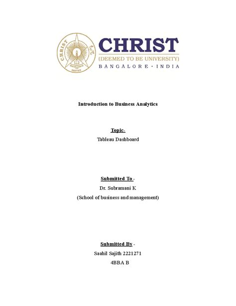 Cia Iii Introduction To Business Analytics Introduction To Business Analytics Topic Tableau