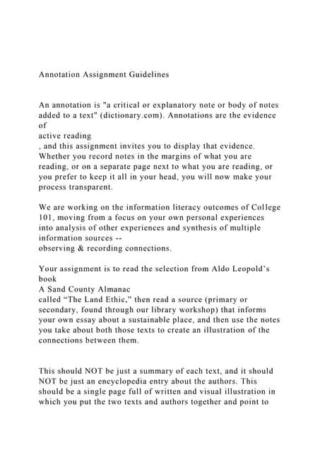 Annotation Assignment Guidelinesan Annotation Is A Critic Pdf