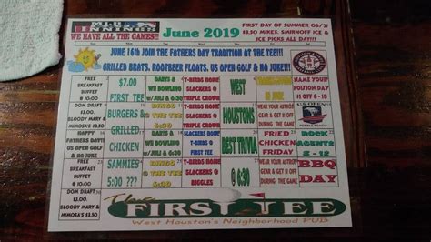 Menu At First Tee Pub And Bar Houston